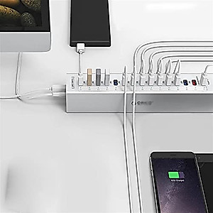 SHYPT Aluminum 13 Port Multi USB3.0 HUB Splitter with 12V/5A Independent Power Supply 2 Charging Port