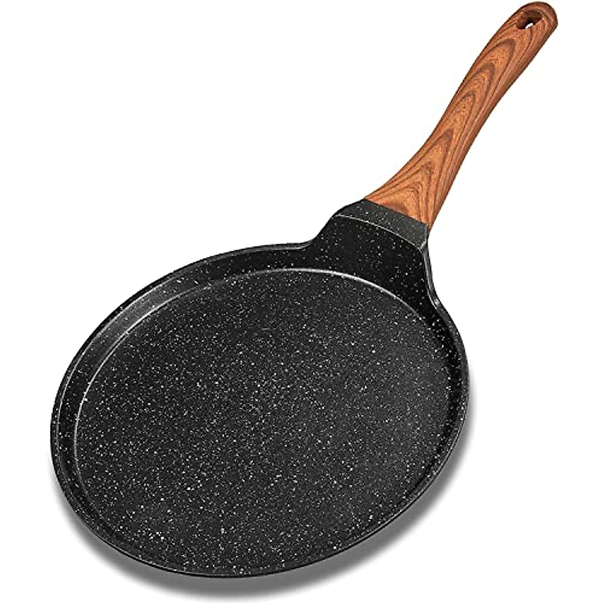 Aoorun Crepe Pan, Pancake Pan, Dosa Tawa Pan Nonstick Flat Griddle Frying Skillet Pan with Granite Coating & Solid Wood Handle for Omelette, Tortillas, Induction Compatible, 10 Inch
