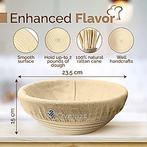 Banneton Bread Proofing Basket Set of 16, Bread Making kit for Sourdough | Made of 100% Organic, Odorless & Splinter Free Rattan, Proofing Bowls for Sourdough Bread, Proofing baskets (Premium Kit)