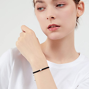 ZENI Heart Bracelet for Women girl, Black Rope Bracelet 925 Silver Handmade Braid Adjustable Bracelet Love Friendship Christmas Bracelet Gifts for Women Girls