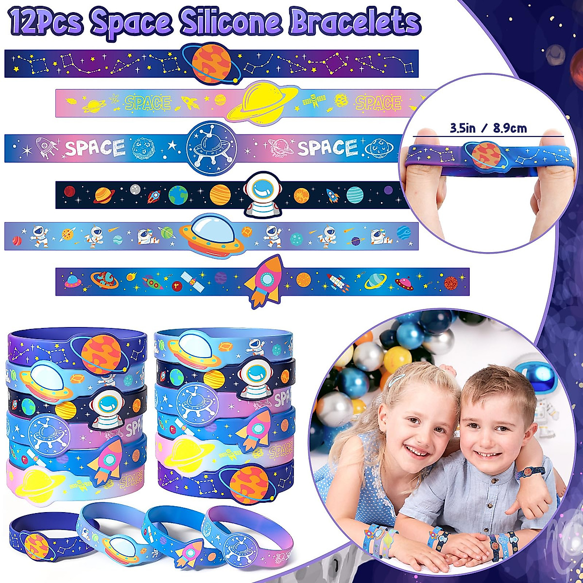 Mishopy 98 Outer Space Party Favors Galaxy Astronaut Birthday Supplies Straw Bubble Silicone Bracelet Keychain Sticker Boy Kid Girl Toy Gift Goodie Bags Stuffer Class Prize Space Themed Party Favors