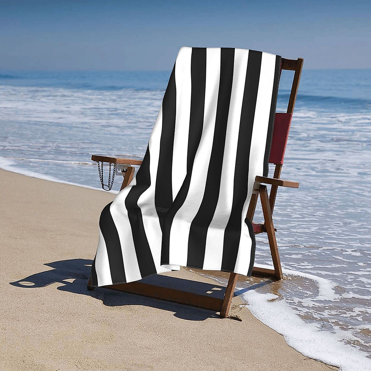 Zeraoke Black & White Stripe Print Soft Beach Blanket, Microfiber Beach Towels for Adults,Super Absorbent Compact Quick Dry Bath Towel, Oversized Shawl Beach Towels for Women Men 32" X 52"