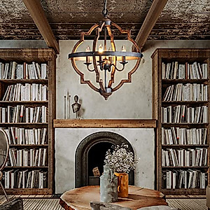 Saint Mossi 4-Lights Wooden Finish Farmhouse Chandelier Light Fixture,Rustic Globe Chandelier Style,Globe Pendant Light Farmhouse Pendant Light Fixtures,H22 x D20,Chain Adjustable