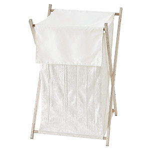 Sweet Jojo Designs Ivory Velvet Baby Kid Clothes Laundry Hamper - Solid Color Off White Cream Crinkle Crushed Luxurious Elegant Boho Shabby Chic Vintage Luxury Princess High End Boutique Glam Designer