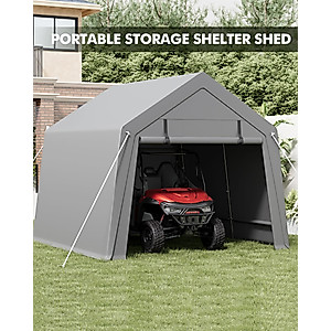 GarveeLife 6' x 8' Outdoor Portable Shed, Shelter Logic with Roll-up Zipper Door, Heavy Duty Waterproof Tarp, Storage Tent for Motorcycle, Bike, Firewood, Garden Tools