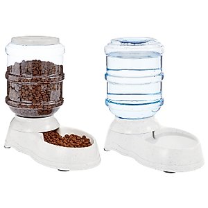 Amazon Basics Automatic Dog Cat Water Dispenser Gravity Feeder Set, Small, 6-Pound Food Capacity, 1-Gallon, Gray