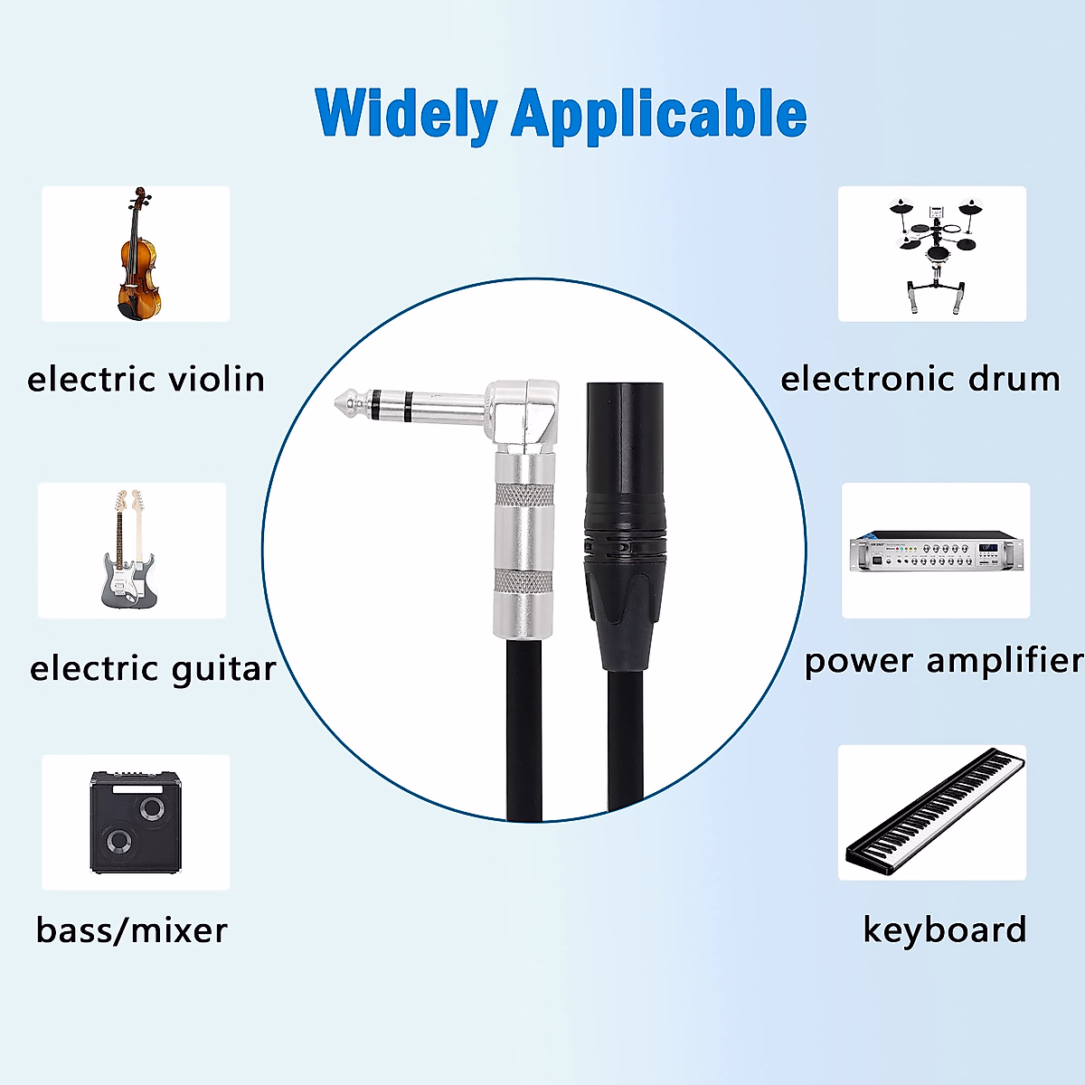 PNGKNYOCN 1/4 to XLR Cable 90 Degree Right Angle 6.35 mm TRS Male Plug to XLR Male Plug Audio Stereo Microphone Cable for Speakers, Stage, DJ and More（50cm）