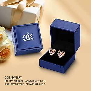 CDE Forever Love Heart Stud Earrings for Women, 925 Sterling Silver Birthstone Heart Stud Earrings Mother's Day Gift Anniversary Birthday Jewelry Gifts for Women Wife Her
