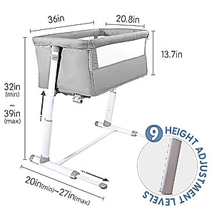 RONBEI Baby Bassinet, Bedside Sleeper,Baby Bed to Bed,Babies Crib Bed, Adjustable Portable Bed for Infant/Baby Boy/Baby Girl/Newborn (Light Grey)