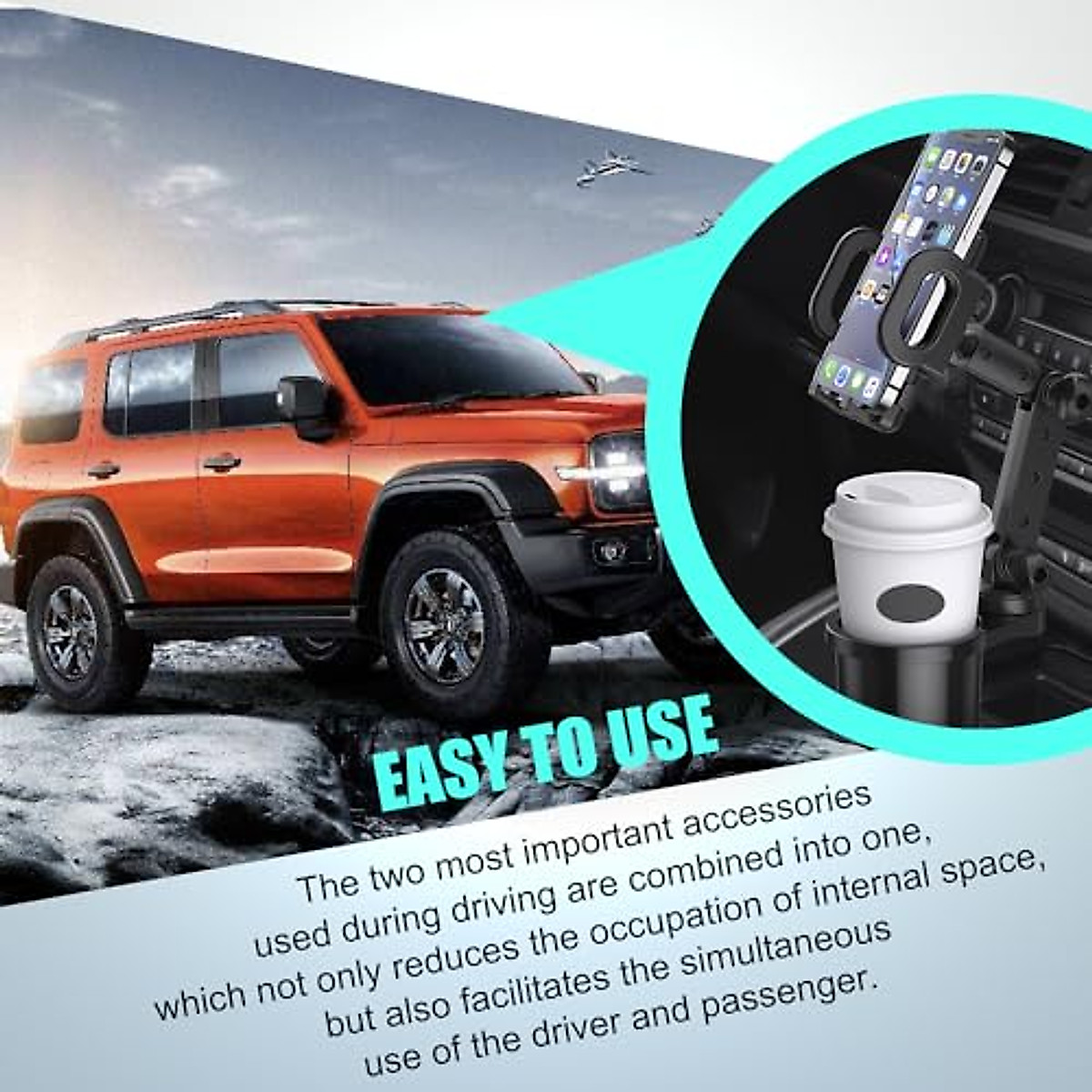 Cup Holder Phone Mount for Car, Cell Phone Cup Holder Car Mount, Car Cellphone Large Adapter Long Arm with 360 Degree Rotation, 2 in 1 Car Cup Phone Holder Fits Most Bottles and Smartphones