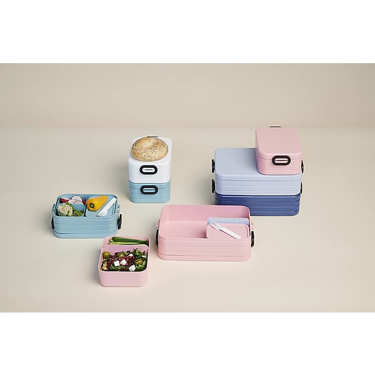 MEPAL, Bento Lunch Box Midi with 2 Compartments for Food Storage, a Detachable Box Including a Fork, Portable, BPA Free, Nordic Green, Holds 30.4 oz, 1 Count