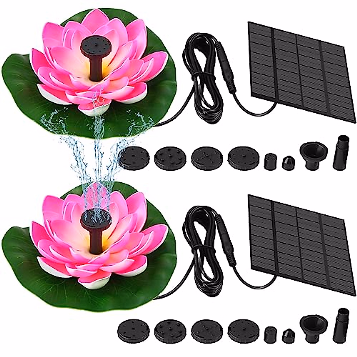 Hiboom 2 Pcs Solar Water Fountain with Lotus Leaf Solar Bird Bath Fountain Pump Solar Fountain with 6 Nozzles Solar Powered Bird Bath Floating Fountain Panel Solar Water Fountain for Fish Tank Pool