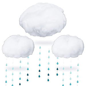 15 Pcs Artificial Cloud Props Raindrop Garland Set 3D Cloud Hanging Decorations 12 Paper Hanging Rain Drops Decor Pieces for Baby Shower Party and Centerpieces Stage Decoration