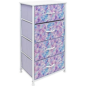 Sorbus Dresser Storage Tower, Organizer Drawers For Closet Boys & Girls Bedroom Bedside Furniture, Chest for Home, College Dorm, Steel Frame, Wood Top, Tie-dye Fabric Bins (4-Drawer, Blue/Pink/Purple)