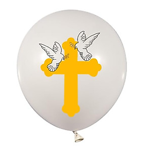 First Communion Decorations 129Pcs First Communion Balloon Garland Arch Kit white Confetti Balloons with Cross Balloon for First Holy Communion Decorations God Bless Christening Baptism Party Supplies