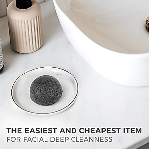 ZOMCHI Konjac Sponge | Natural Facial Sponges | Eco-Friendly & Reusable | Skin Cleanser | Makeup Remover | 3 Packs Activated Bamboo Charcoal Facial Cleansing Sponge