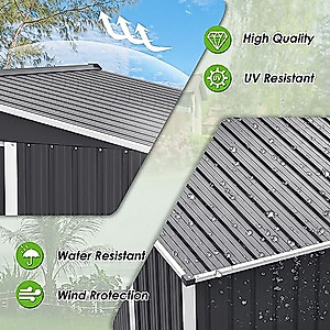 SUNCROWN Outdoor Backyard Garden Storage Shed 4X6 FT Yard Storage Tool with Sliding Door for Lawn Equipment Garden Backyard - Grey