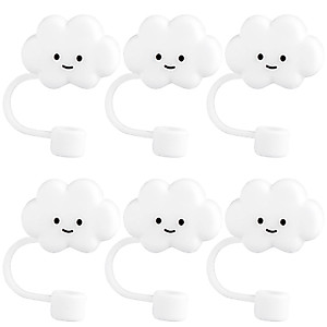 HINZIC 6Pcs Silicone Straw Cover Cap Reusable Cloud Cartoon Pattern Drinking Straw Cap Plugs Tip Cute Set Straws Plug for 8mm(0.31 Inch) Cup Straw Travel Home Outdoor