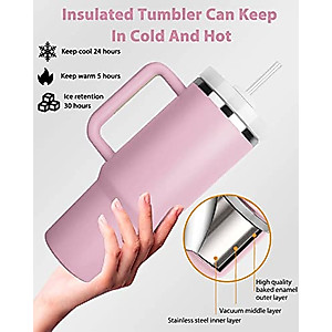 METRICCHIMP 40 oz Tumbler With Handle and Straw Lid Insulated Reusable Stainless Steel Water Bottle Travel Mug Iced Coffee Cup Travel Mug for Hot and Cold Beverages