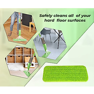 ARSUK Spray Mop Refill Pads Microfiber Replacement Heads Premium Wet/Dry Flat Mop Floor Cleaning Machine Washable Reusable 16 x 5.5 inches ( 3 Pack Green)