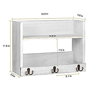 Wall Mounted Bathroom Shelf with Towel Rack 2-Tier Rustic Floating Shelves Towel Holder with 3 Hooks, Bathroom Organizer Shelves for Bathroom, Office, Living Room, Bedroom, Kitchen