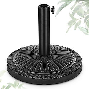 FRUITEAM 23-lbs Round Patio Umbrella Base Pre-Filled Umbrella Stand 15" Sun-Flower-Pattern Heavy Duty Market Umbrella Base Stand for Patio, Outdoor, Swimming Pool, Black