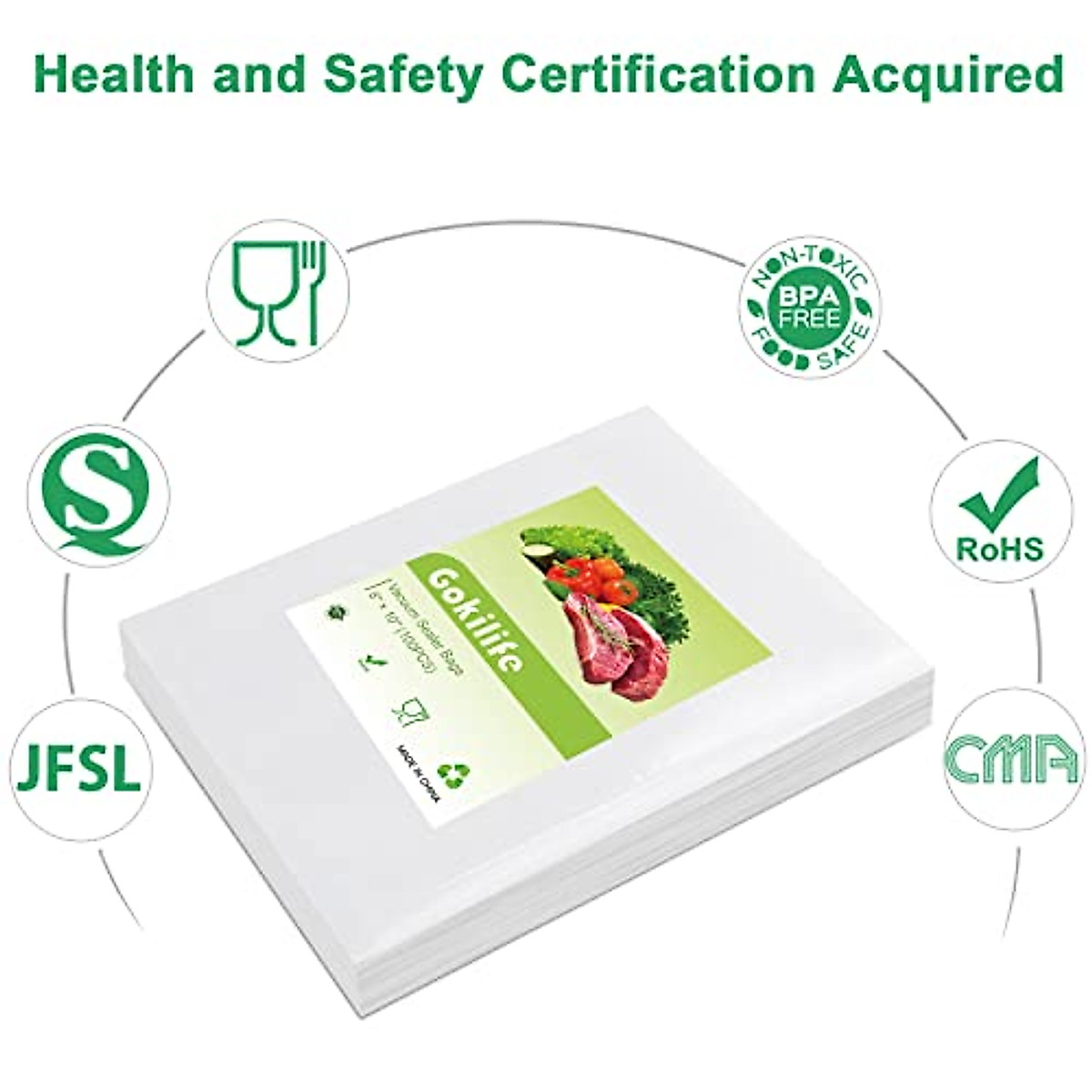 Gokilife Vacuum Sealer Bags - 100 Plus Pint Size 8" x 10" for Food Saver, Commercial Grade PreCut Bags with BPA Free and Heavy Duty, Seal a Meal, Great for Vac Storage, Meal Prep or Sous Vide（4 mil+14 mil）