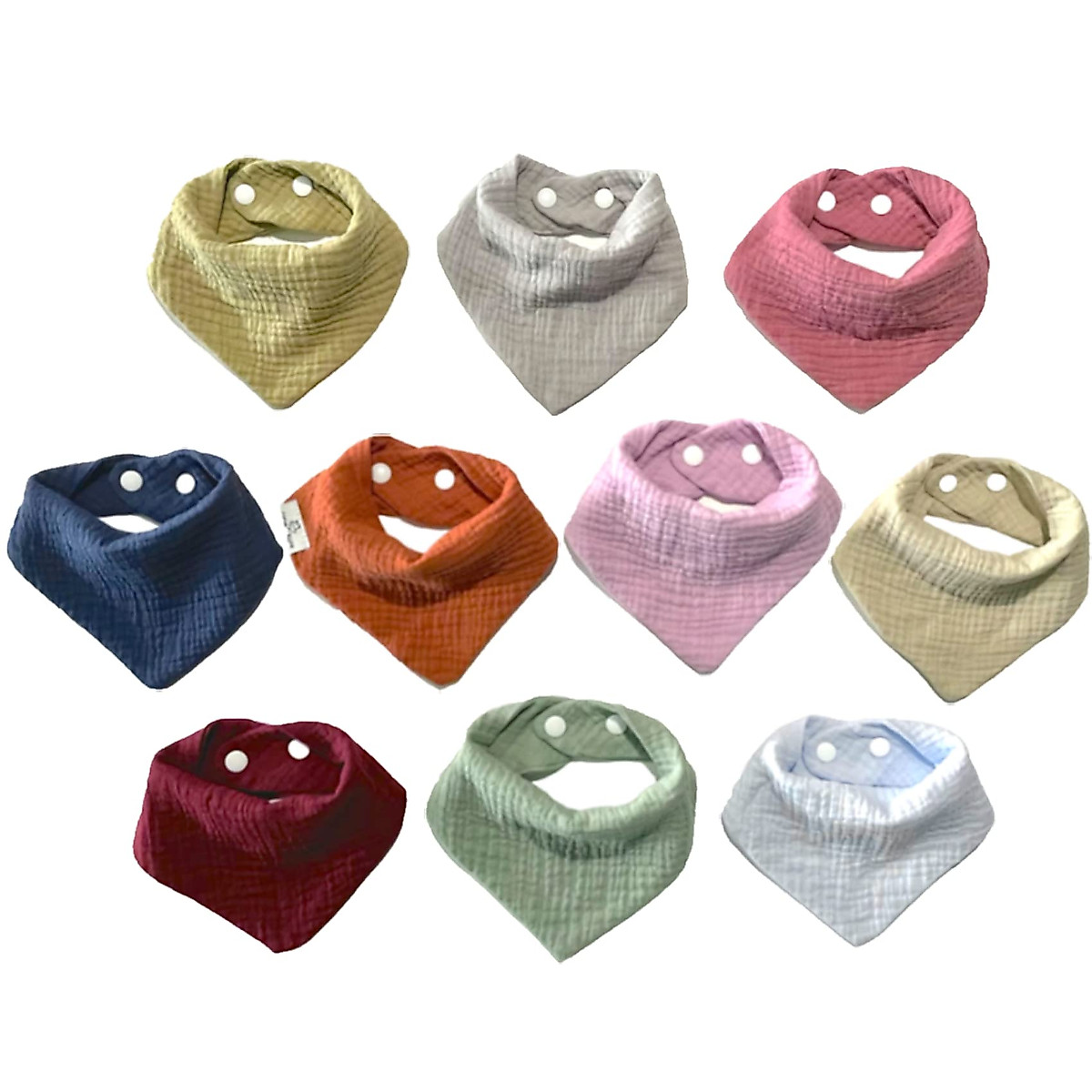 Jane and Kate - Baby Bibs 100% Cotton Newborn Toddler Drool Cloth Bibs For Unisex, Boy, Girl 0-18 Months | Muslin Bandana With Snaps Teething Bibs | Multi Pack Set Of 10 Plain Solid Colors