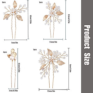 7 Pieces Wedding Hair Pins Gold Leaf Bride Headpiece Pearl Wedding Hair Styling Pins Hair Accessories Flower Hair Accessories for Brides Bridesmaids Girls