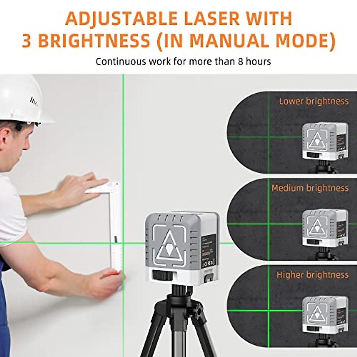 Green Laser Level, Towallmark Cross Laser Line, Laser Level Self Leveling with 2 Modules, IP54, 3 Adjustable Lightness Line, Carrying Bag, Magnetic Base, 4 AA Batteries
