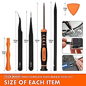 TECKMAN 10 in 1 Torx Screwdriver Set with T3 T4 T5 T6 T8 T10 Security Torx Bit & ESD Tweezers,Magnetic Screwdrivers Precision Repair Kit for Xbox,PS4,Macbook,Computer,Doorbell & Folding knife
