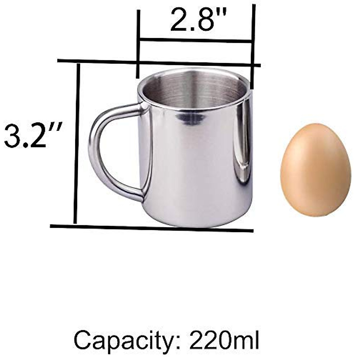 IMEEA Unbreakable Mugs for Kids Double Walled Camping Coffee Mugs 7.5oz/220ml Stainless Steel Mug with Handle, Set of 2