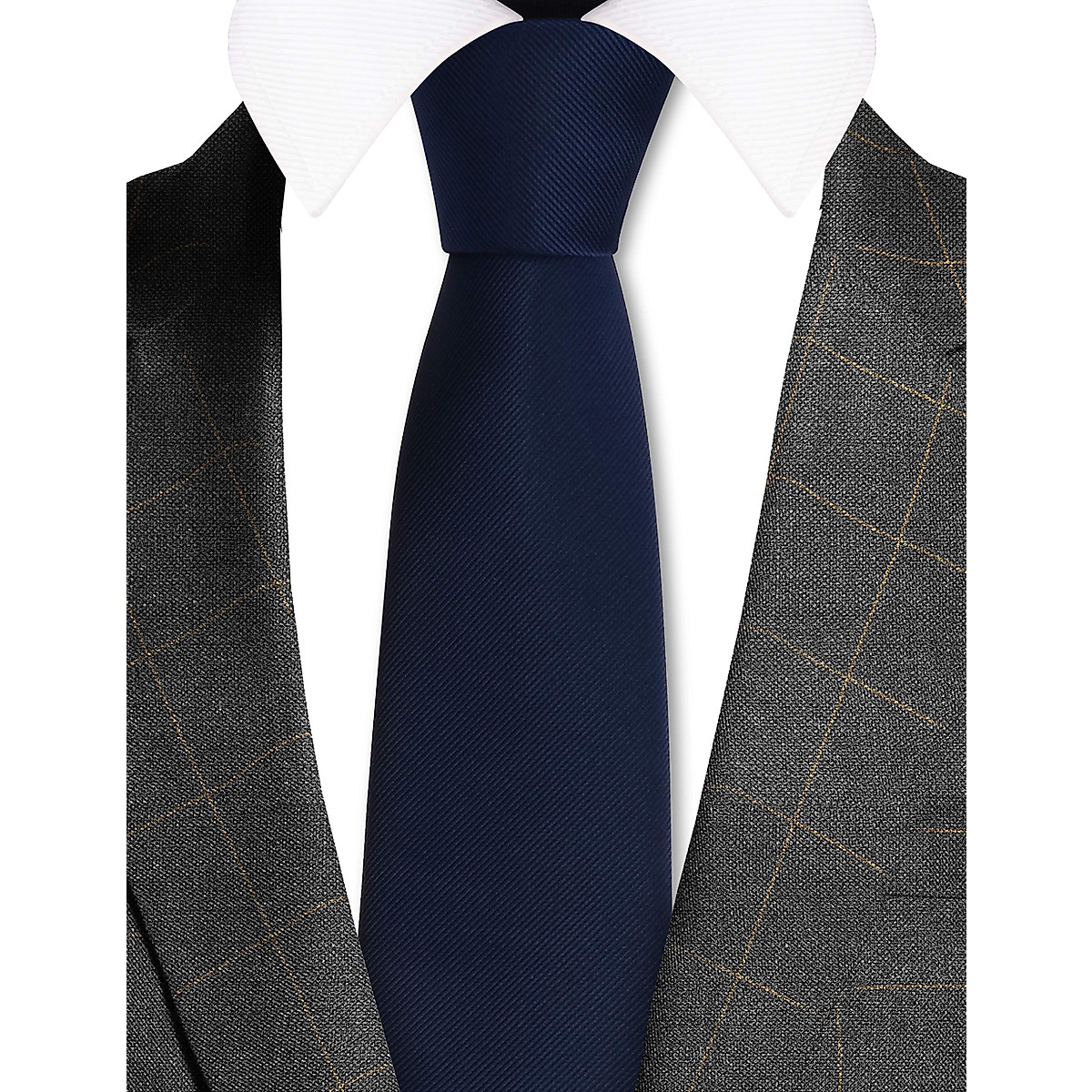 GUSLESON Classic Men's Wedding Ties for Men Silk Navy Blue Tie Solid 8cm Necktie (0791-03)