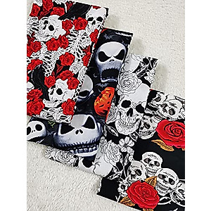 PUMCRAFT Sewing Fabric 4pcs 30 X 25cm Rose Skeleton Skull Cotton Fabric Floral Ghost Halloween Sewing Clothing Tissue Telas Textile Patchwork Bundle DIY - 30cm X 25cm Fabric Patchwork Craft