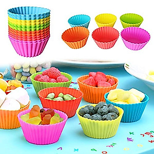 BiaoGan Extra Large Reusable Silicone Baking Cups,12 Pack Nonstick Muffin and Cupcake Liner,6 Rainbow Colors