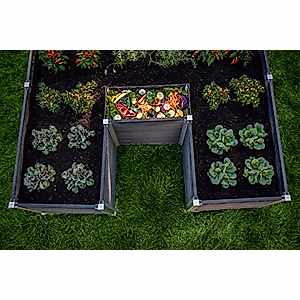 Vita Urbana 6 Foot x 6 Foot Embossed Vinyl Keyhole Garden with Composting Basket, Slate Grey, Gray, Woodgrain, PVC, BPA and Pthalate Free, VT17607