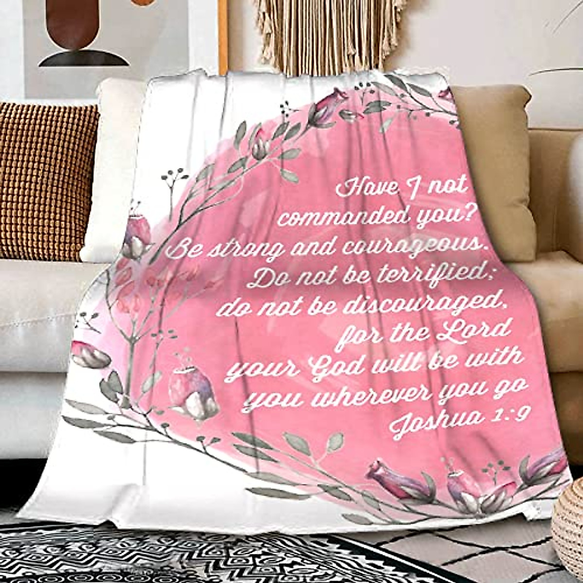 Bible Verse Joshua 1 9 Throw Blanket with Inspirational Thoughts and Prayers Religious Soft Christian Throw Blanket Inspirational Blankets and Throws Caring Gift for Men & Women