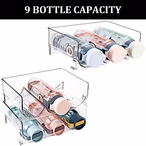 Puricon Plastic Water Bottle Organizer Rack, Stackable Bin Holder for Insulated Tumbler Sports Flask Bottles Kids Water Bottle Travel Mug for Kitchen Cabinets Countertop Holds 9 Bottles, 3-Tier