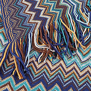 BATTILO HOME Boho Throw Blanket,Teal Throw Blankets for Couch Bed Sofa,Soft Cozy Knit Blanket with Tassel,Fall Decor Blanket Throw Outdoor Lightweight Afghan Blanket, 50"x80" (Blue)