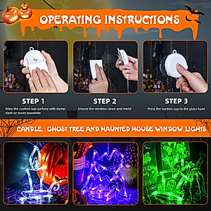 LOLStar Halloween Lights,3 Pack Ghost Tree, Haunted House, Candle Window Lights with Suction Cup, Upgrade Timer and Slowly Fade Functions Battery Operated Indoor Lights for Halloween Window Decoration