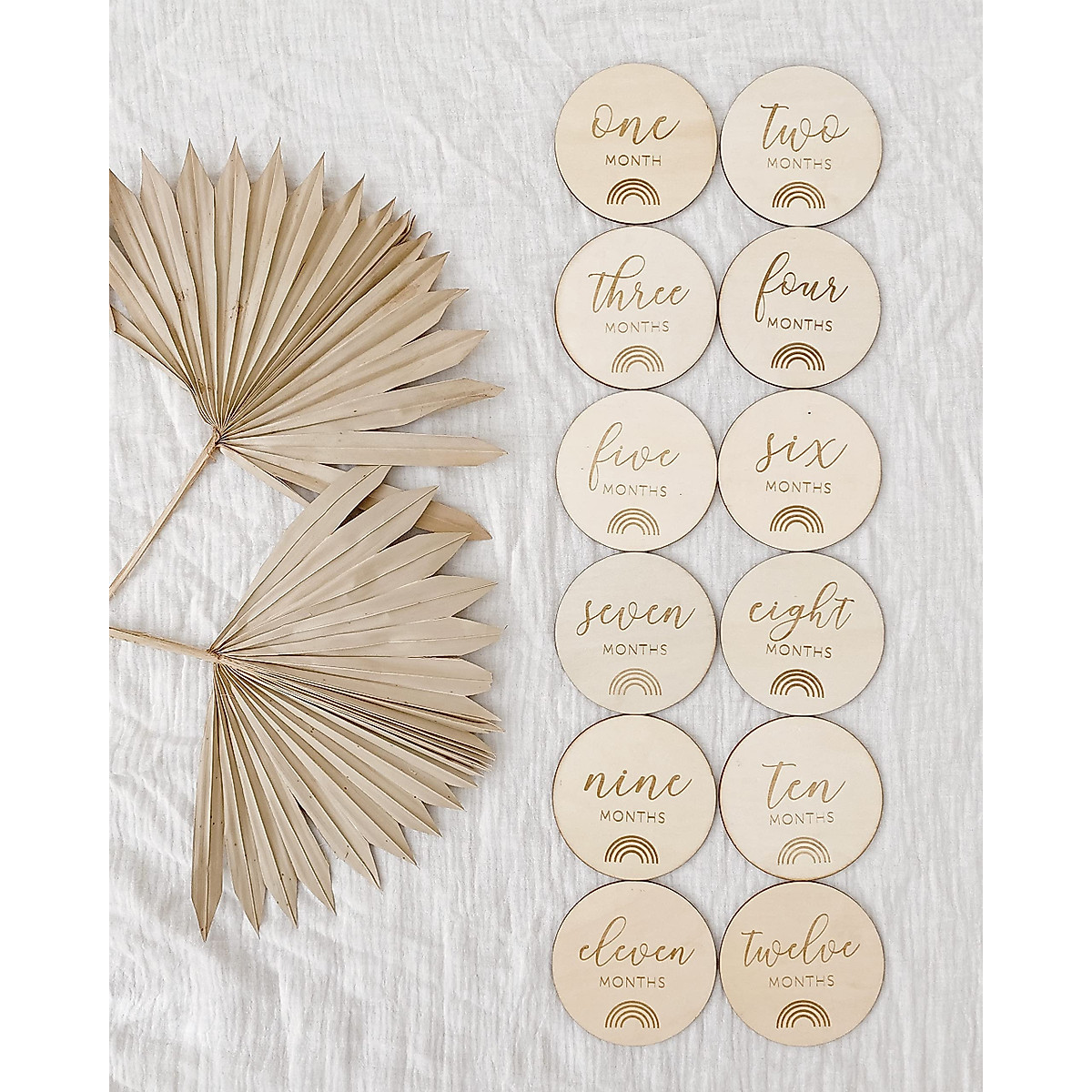 Baby Monthly Milestone Wooden Discs 12 Double Sided (24 Designs) Cards, Hello World Sign, Newborn Photo Props, Welcome Announcement, Hospital Birth Gift, Pregnancy Journey, Age Blocks