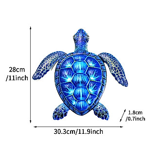 BWWNBY Metal Sea Turtle Wall Sculptures Outdoor Coastal Ocean Art Hanging Decorations for Indoor Outdoor Bathroom Garden(Blue)