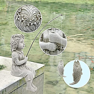 Nacome Gifts for Garden Home Mon Grandma The Little Fishergirl GardenHome Decor Statue,Fisherman Figurine Sculpture,OutdoorIndoor,Desk,Pool Pond Ornament