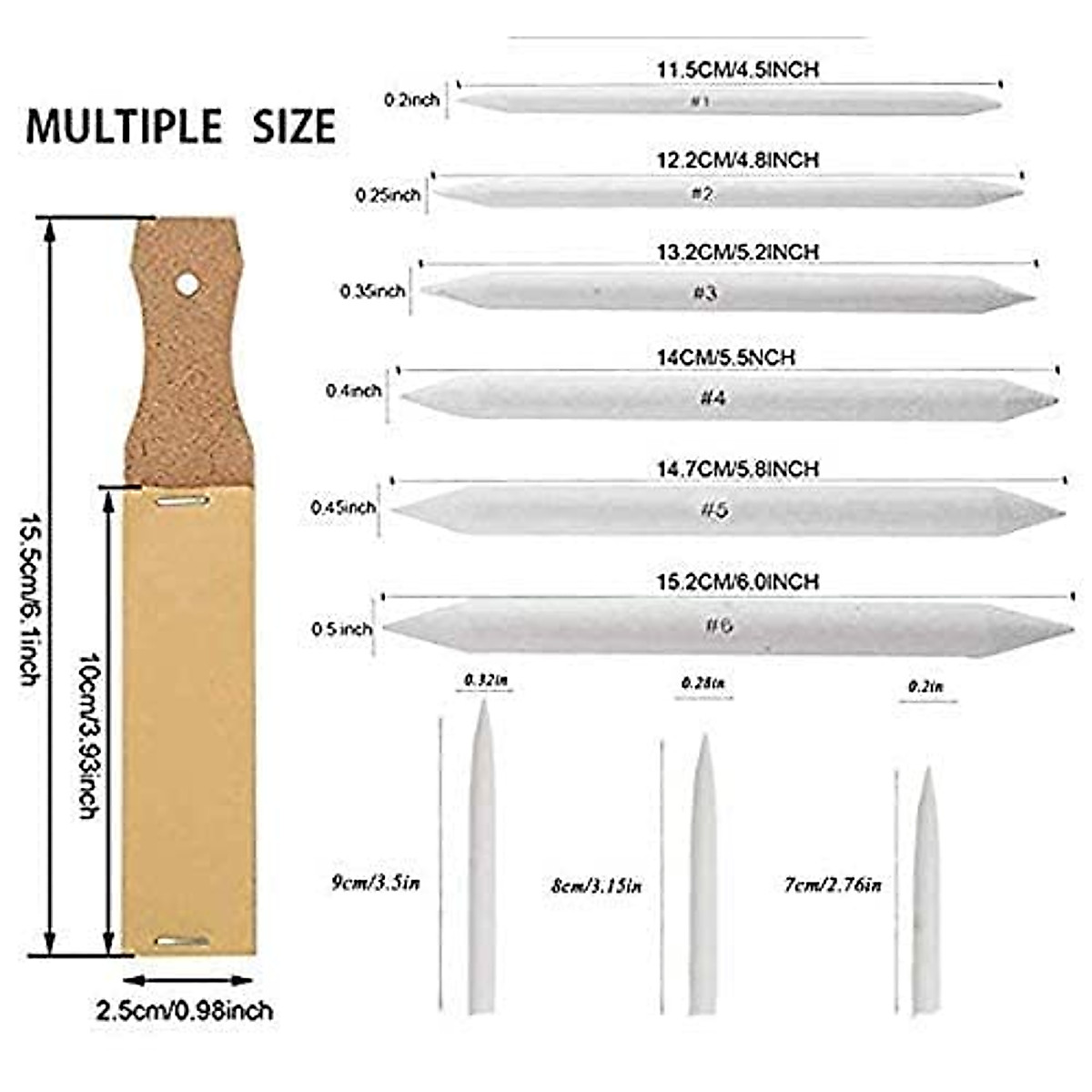 12 PCS Blending Stumps and Tortillions Paper Art Blenders with Sandpaper Pencil Sharpener Pointer for Student Artist Charcoal Sketch Drawing Tools