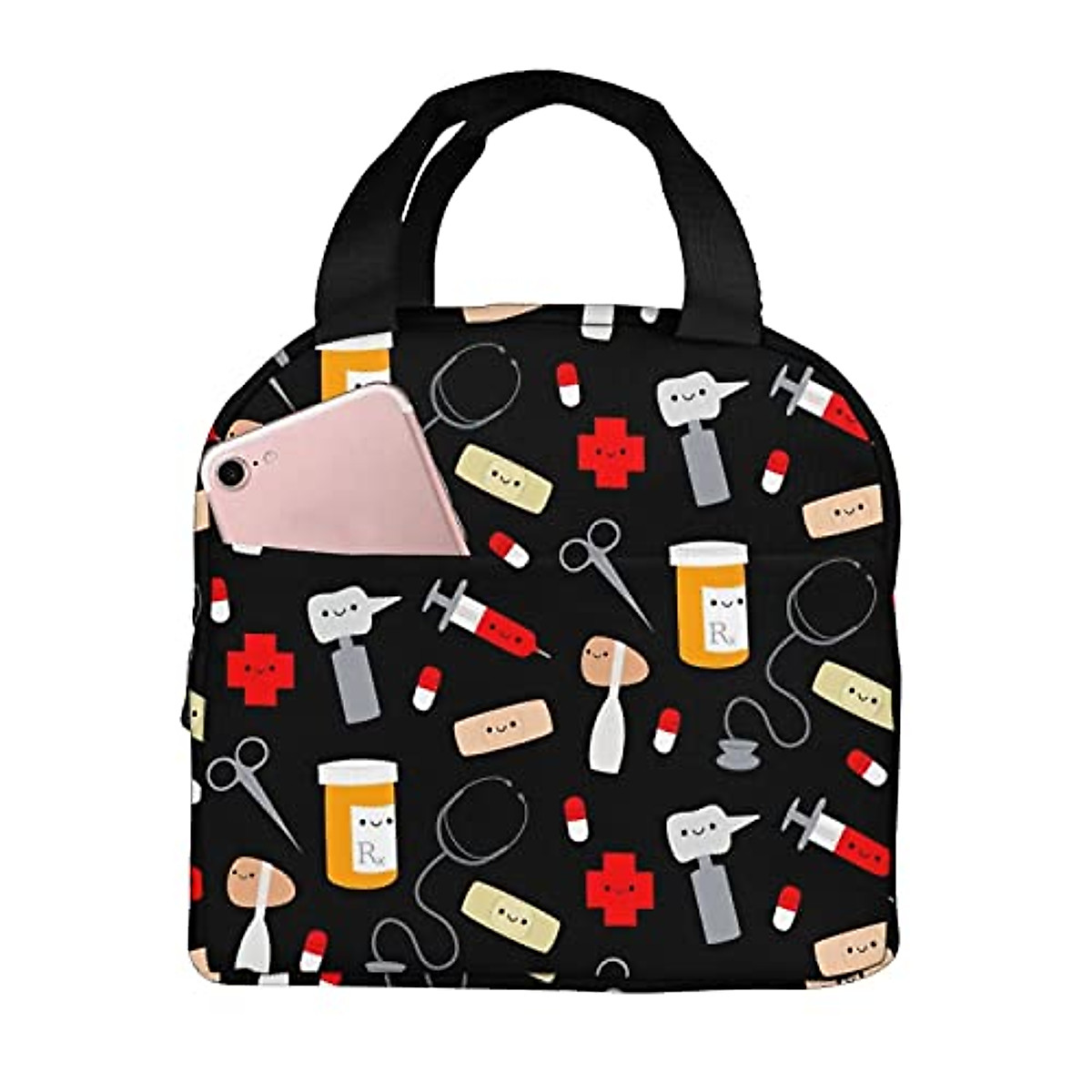 ZBDSKLEX Nurse Theme Lunch Bag for Women Insulated Tote Bag Reusable Cooler Lunch Box for Work Picnic Travel, One Size