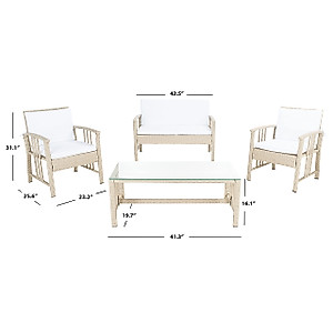 Safavieh Outdoor Collection Reslor Beige Wicker Cushion 4-Piece Living Set PAT7713B, Grey/White