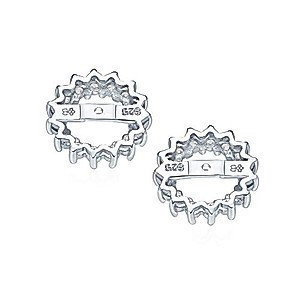 White Clear Cubic Zirconia CZ Round Pave Halo Earrings Jackets For Studs Jacket Only For Women .925 Sterling Silver