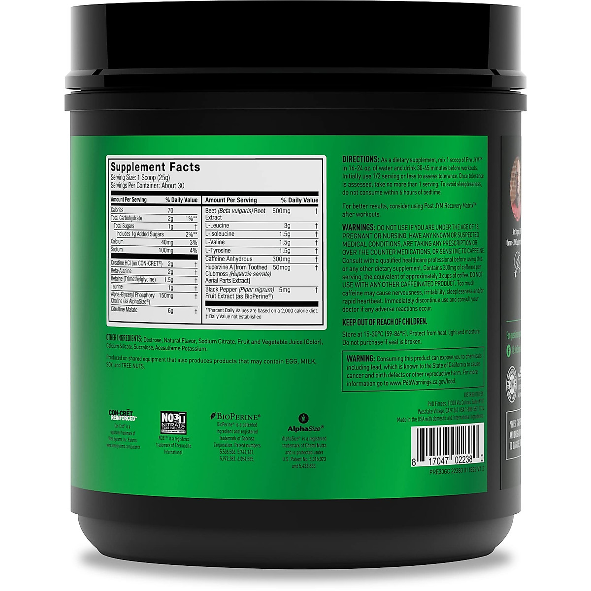 Pre JYM Grape Candy Pre Workout Powder - BCAAs, Nootropics, Creatine HCI, Citrulline, Beta-Alanine, Betaine, Taurine, Huperzine | JYM Supplement Science | 30 Servings