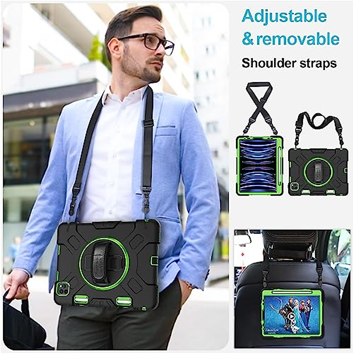 Case for iPad Pro 11 Inch 2022/2021/ 2020/2018: Military-Grade Silicone Cover for iPad 11 Inch 4th/ 3rd/ 2nd/ 1st/ Generation with Stand- Handle- Shoulder Strap- Pencil Holder