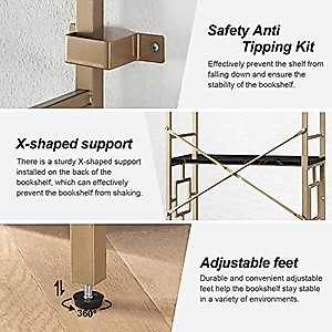 HOMISSUE Bookcase,6-Tier Tall Bookshelf Metal Bookcase and Bookshelves, Free Standing Storage Modern Bookshelf for Home Office Living Room and Bedroom, Black & Gold